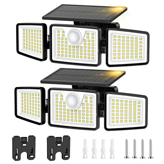 Kapwan Solar Flood Lights Outdoor, 2 Pack 156 LED 2500LM, Motion Sensor ...