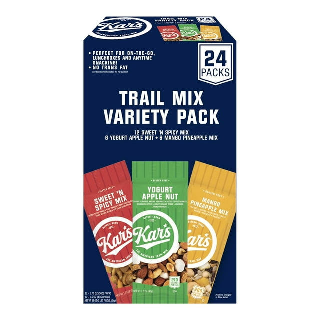 Kar’s Nuts Trail Mix Variety Pack, Pack of 24 – Yogurt Apple Nut, Mango Pineapple Mix, Sweet ‘N ...