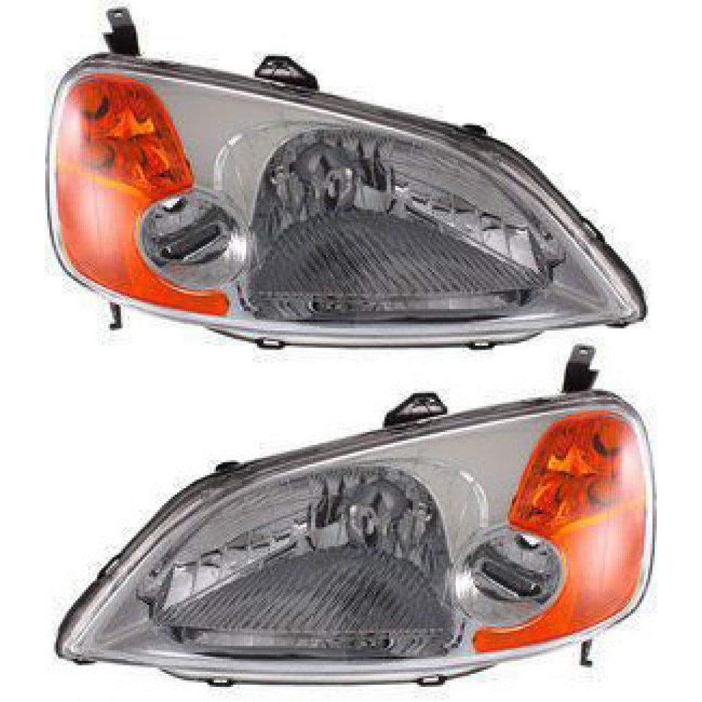 KarParts360 For 2003 Honda Civic Headlight Assembly Pair Driver and ...