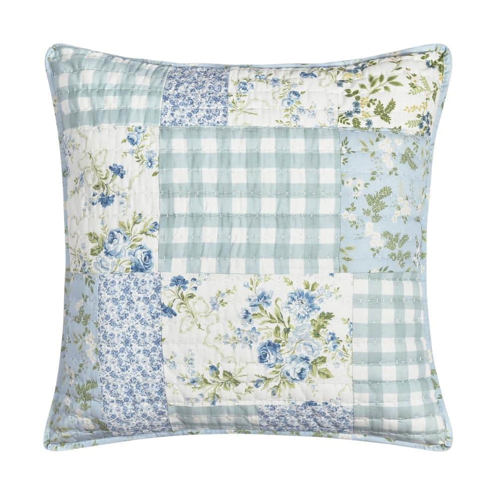 Kara Blue Floral Cotton Euro Quilted Sham 26 in. L X 26 In. W - Walmart.com