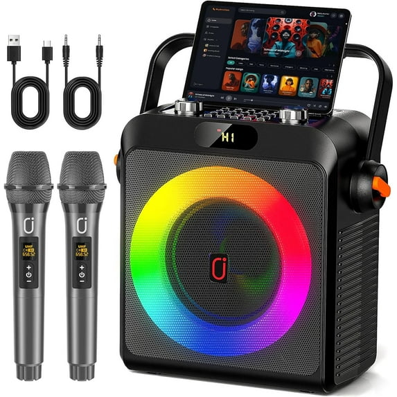 Karaoke Machine with 2 Wireless Microphones for Adults, Bluetooth 5.3 ...