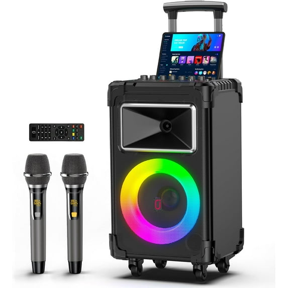 Karaoke Machine with 2 Wireless Mics, 10" Woofer 500W Peak Power Big ...