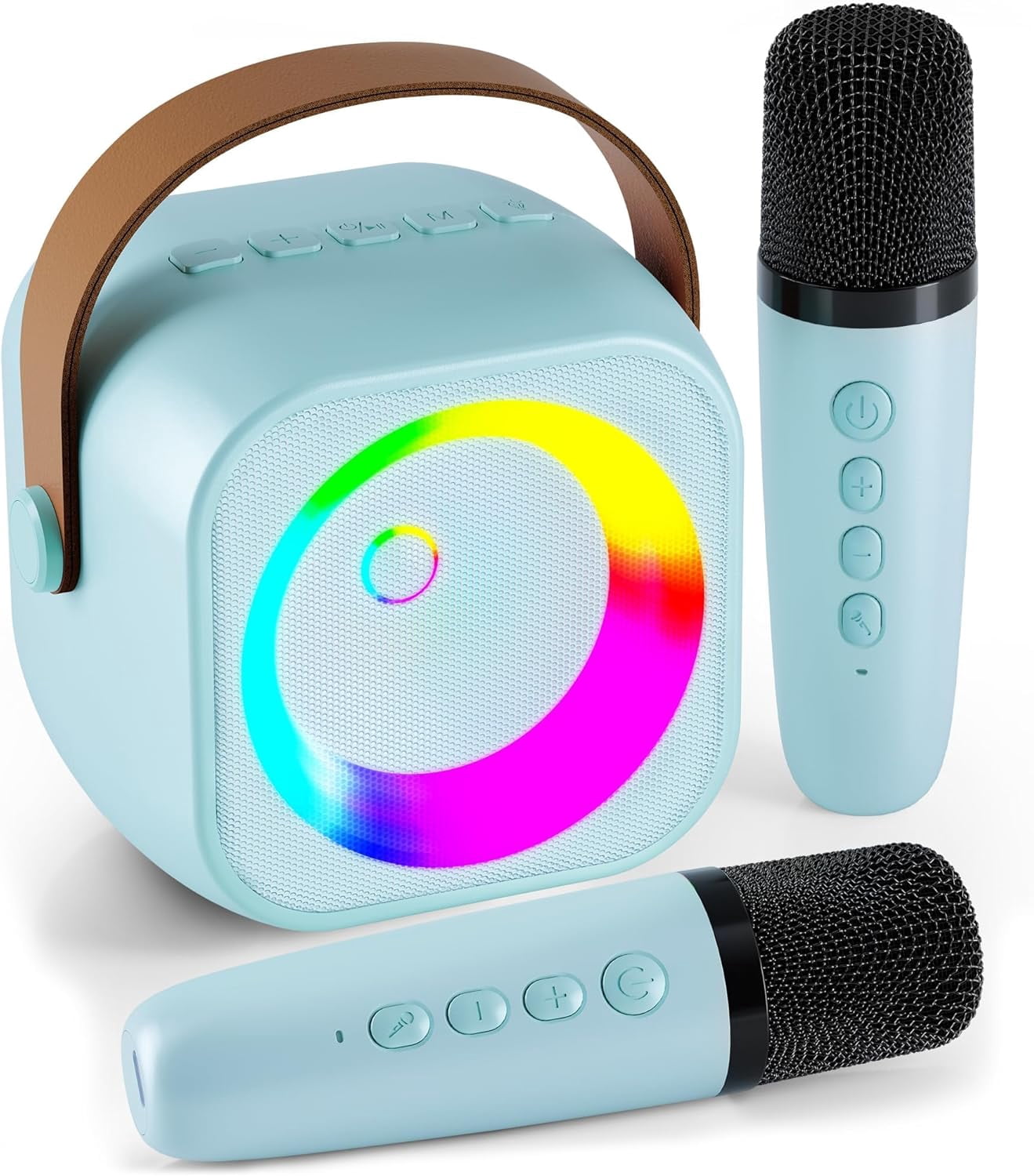 Karaoke Machine, Portable Bluetooth Speaker with 2 Wireless Microphones ...