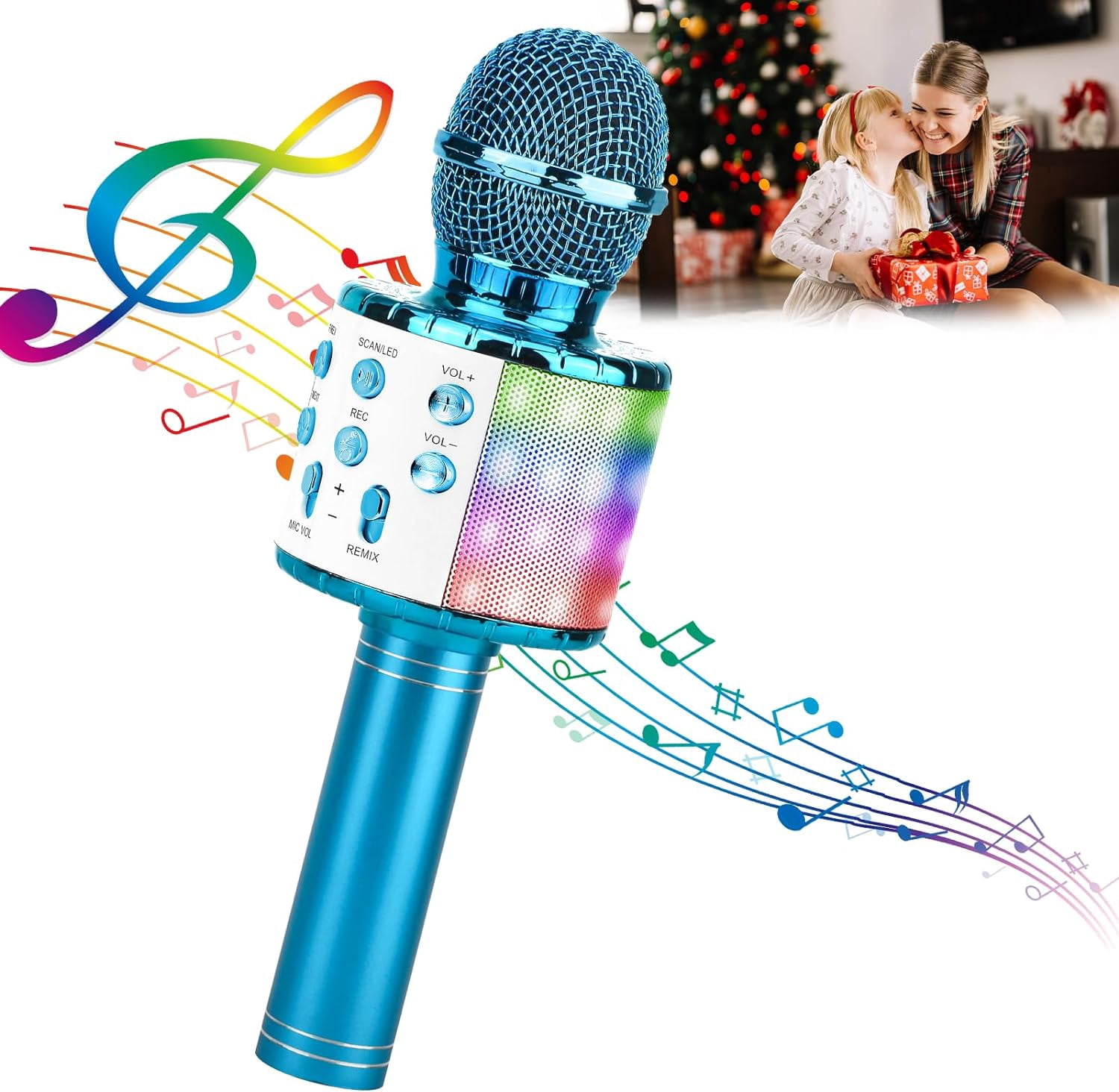 Karaoke Microphone, 4 in 1 Wireless Microphone with LED Lights Handheld ...