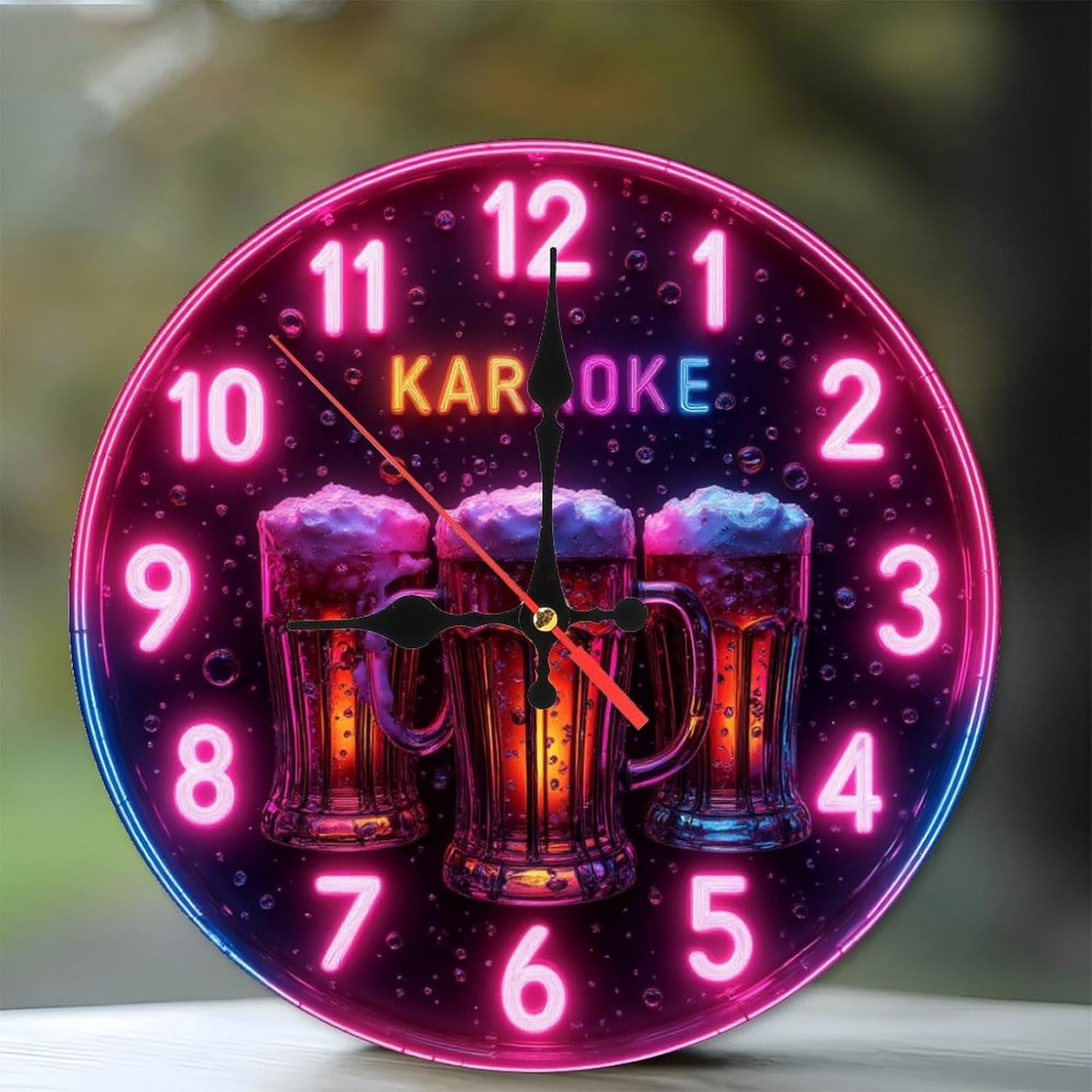 Karaoke Neon Sign with Beer Mugs Lighting Decor10-Inch Wooden Wall ...