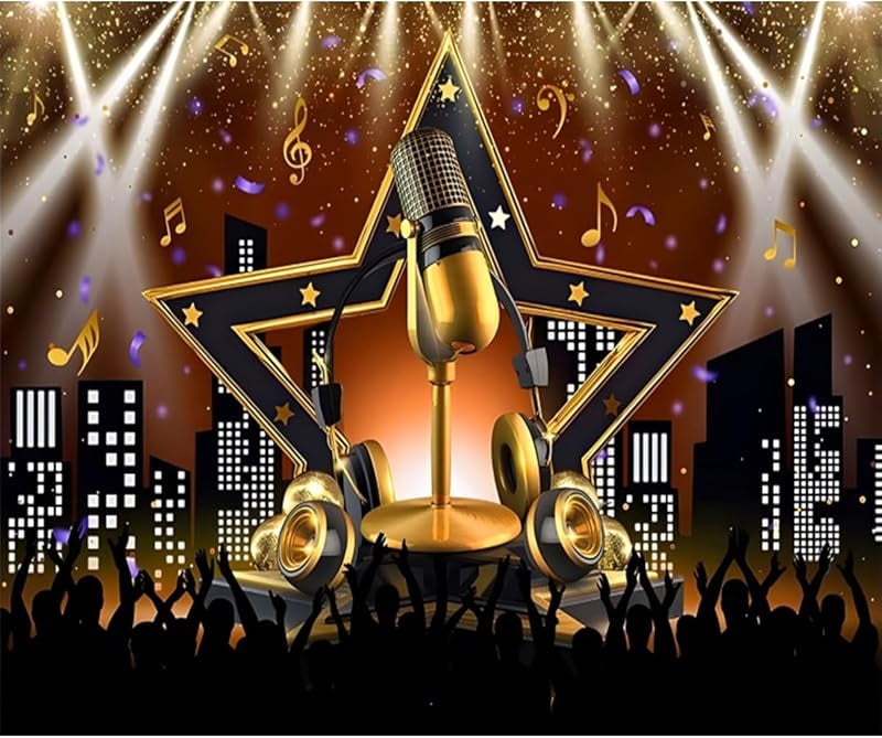 Karaoke Party Backdrop, Music Disco Theme Studio Stage Background, Like ...