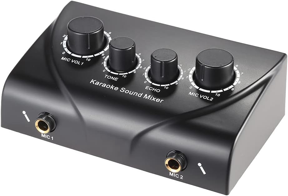 Karaoke Sound Mixer Dual Mic Inputs o Headphone Amplifier 2 Channel ...