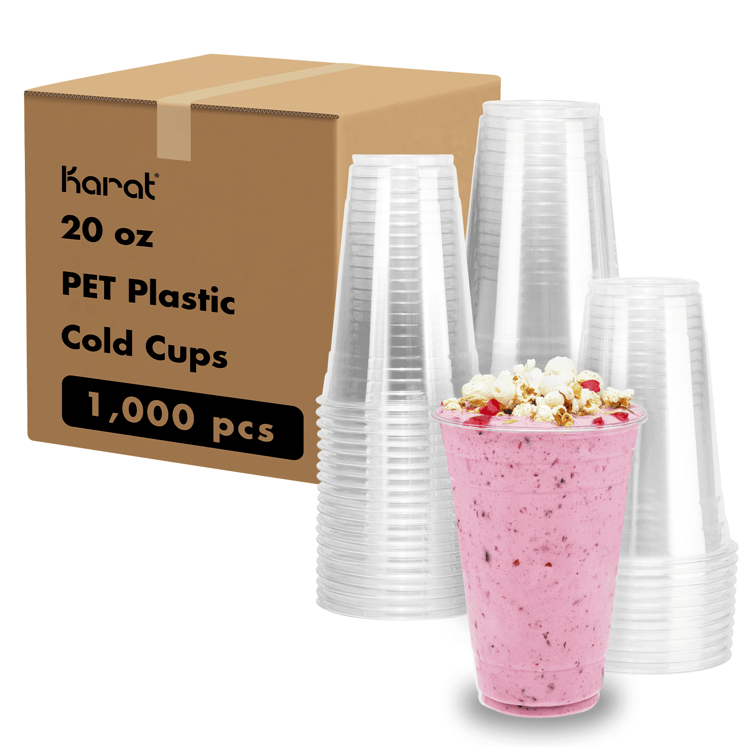 Karat, Plastic Cups, 1,000 ct, 20oz Clear Disposable Cold Cups ...