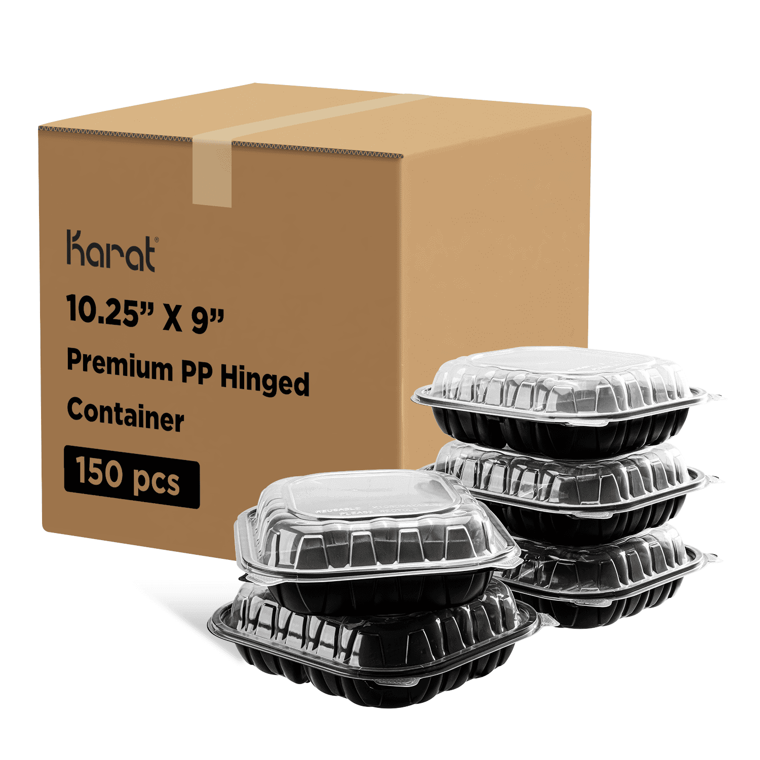 Karat 10.25"x 9" Premium PP Hinged Container, 3 compartments - 150 ct ...