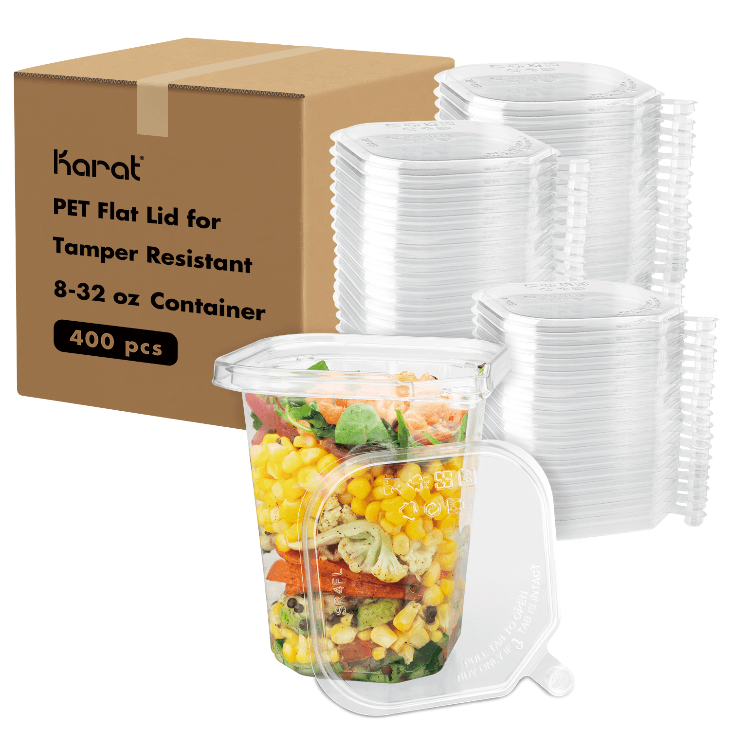 Karat 109mm PET Flat Lid for 8-32oz PET Tamper Resistant Square ...