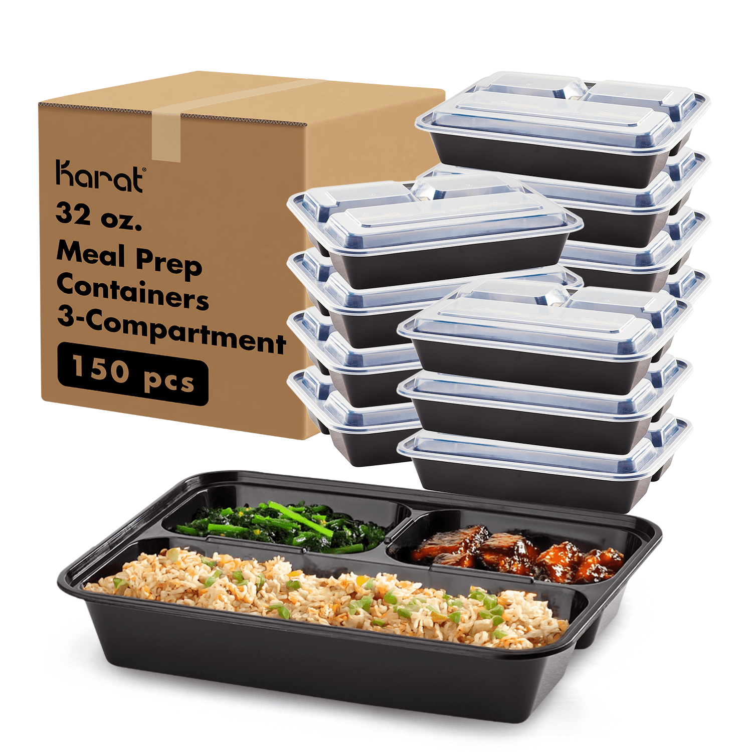 Karat [150 Pack - 32oz] Reusable Microwavable Meal Prep Containers with ...