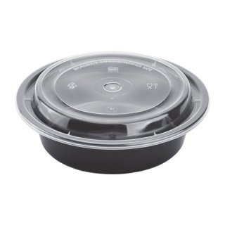 Asporto 24 oz Round Black Plastic To Go Box - with Clear Lid ...