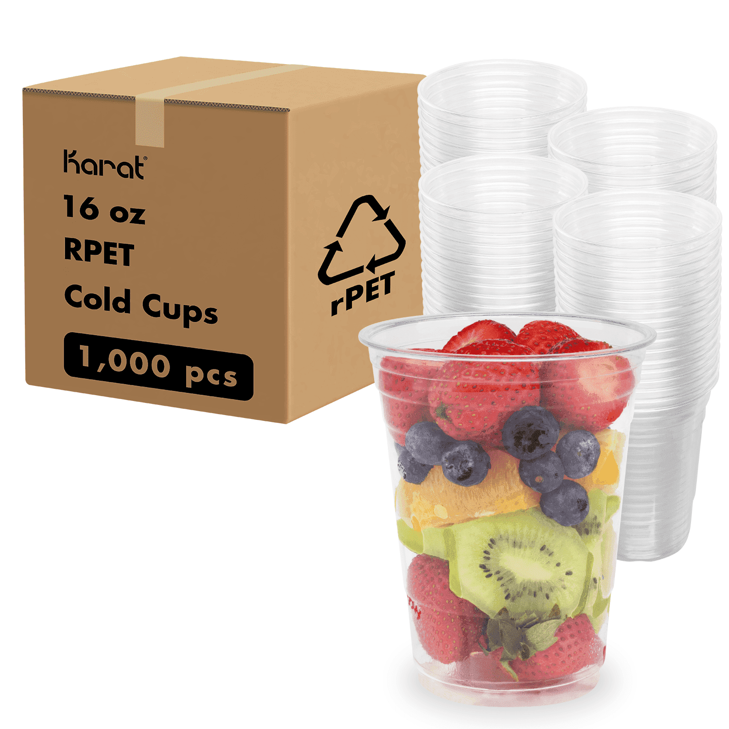 Karat 16 oz Clear Plastic Cups [1,000 pcs], rPET Cold Cups, 98mm ...