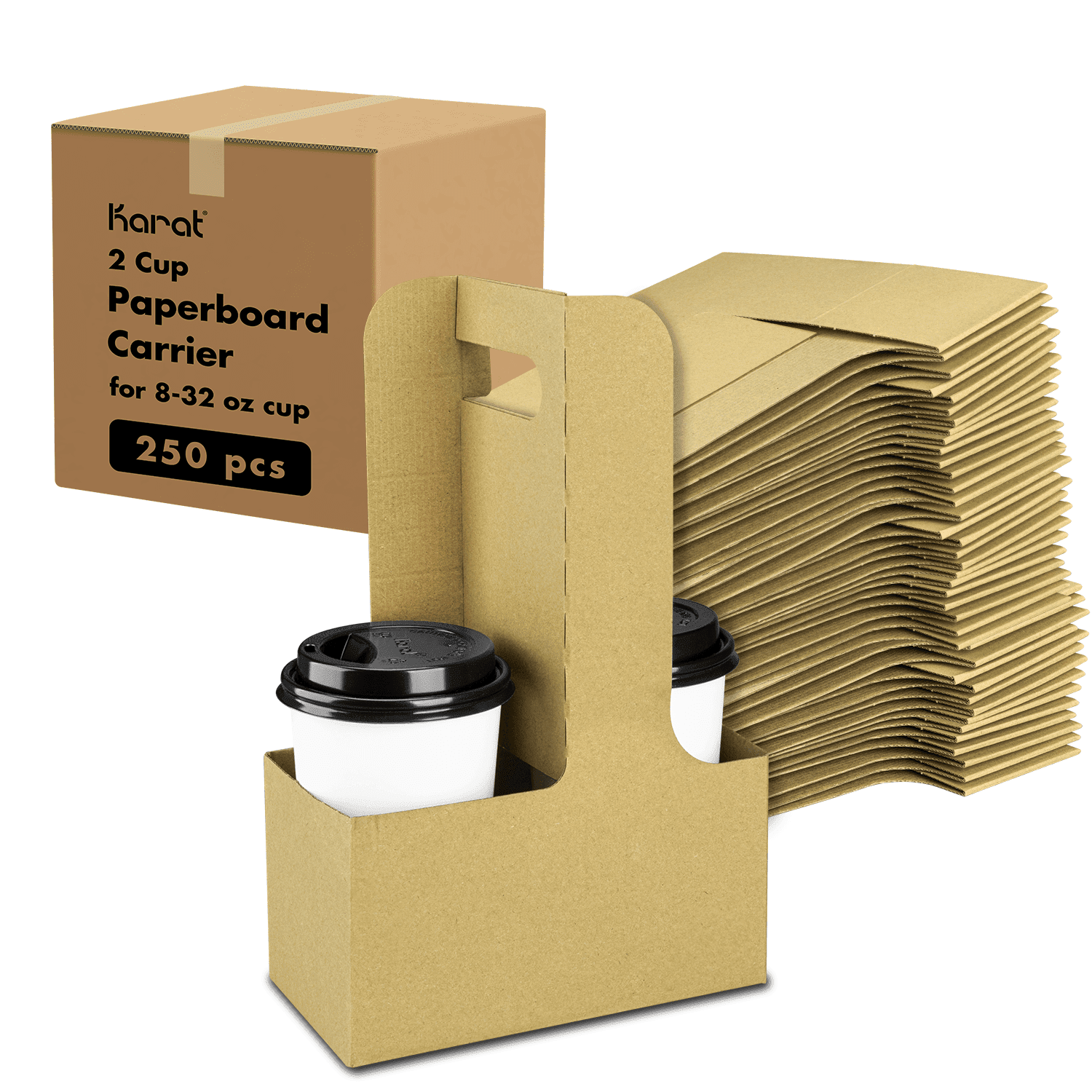 Karat 2 Cup Paperboard Carrier with Handle for 10-32 oz cup, Kraft ...