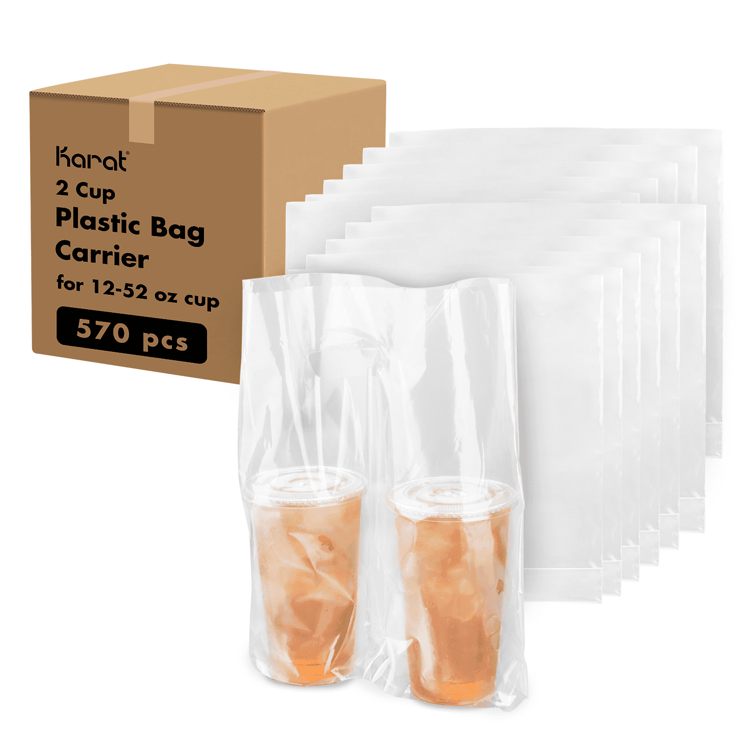 Karat 2-Cup Plastic Bag Carrier for 12-52 oz cup ,Clear (22lbs) - 570 ...