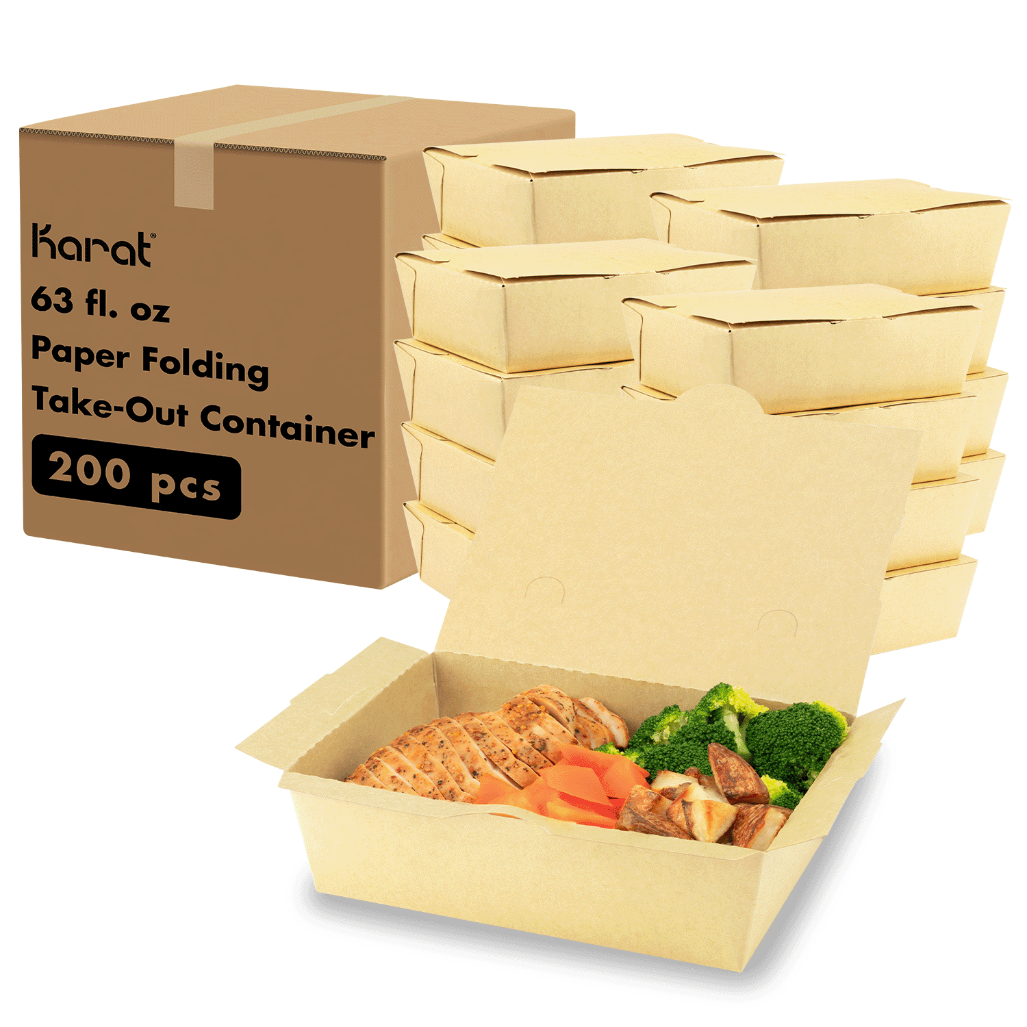 Karat [200 ct] Paper Folding Take-Out Container | Vented Holes | 63 fl ...
