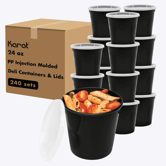 Karat 24 oz Black Plastic Food Storage Containers with Lids, 240 ct ...
