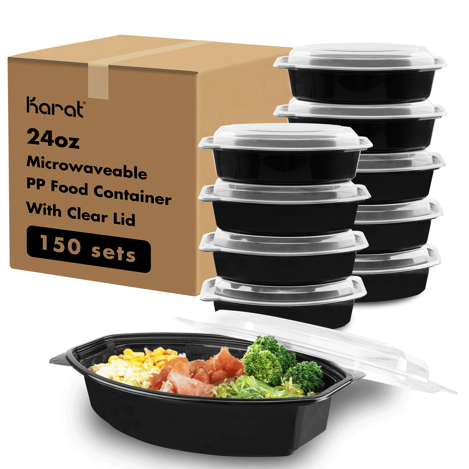 Karat [150 ct - 24oz] Reusable Microwaveable Oval Meal Prep Food ...