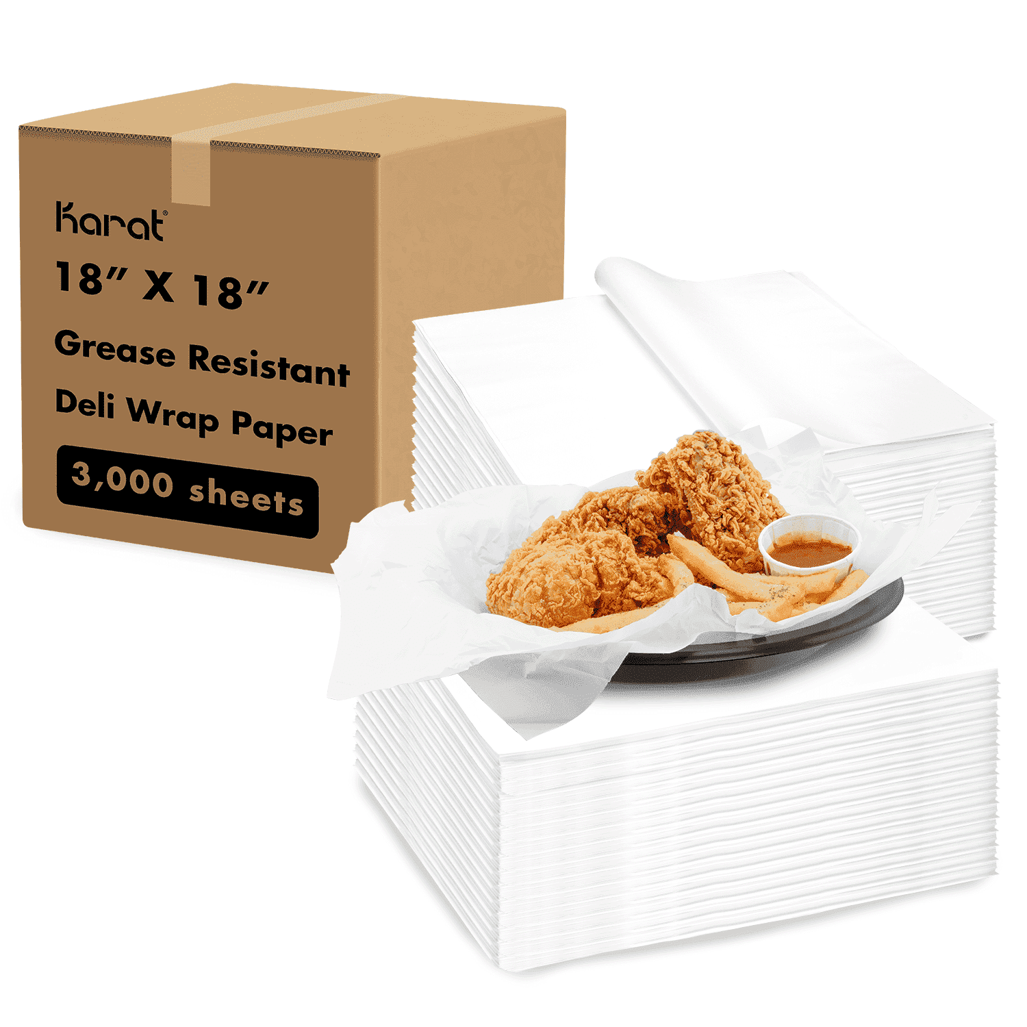 Karat [3,000 ct] 18"x18" Deli Paper Sheets | White Grease-Resistant ...