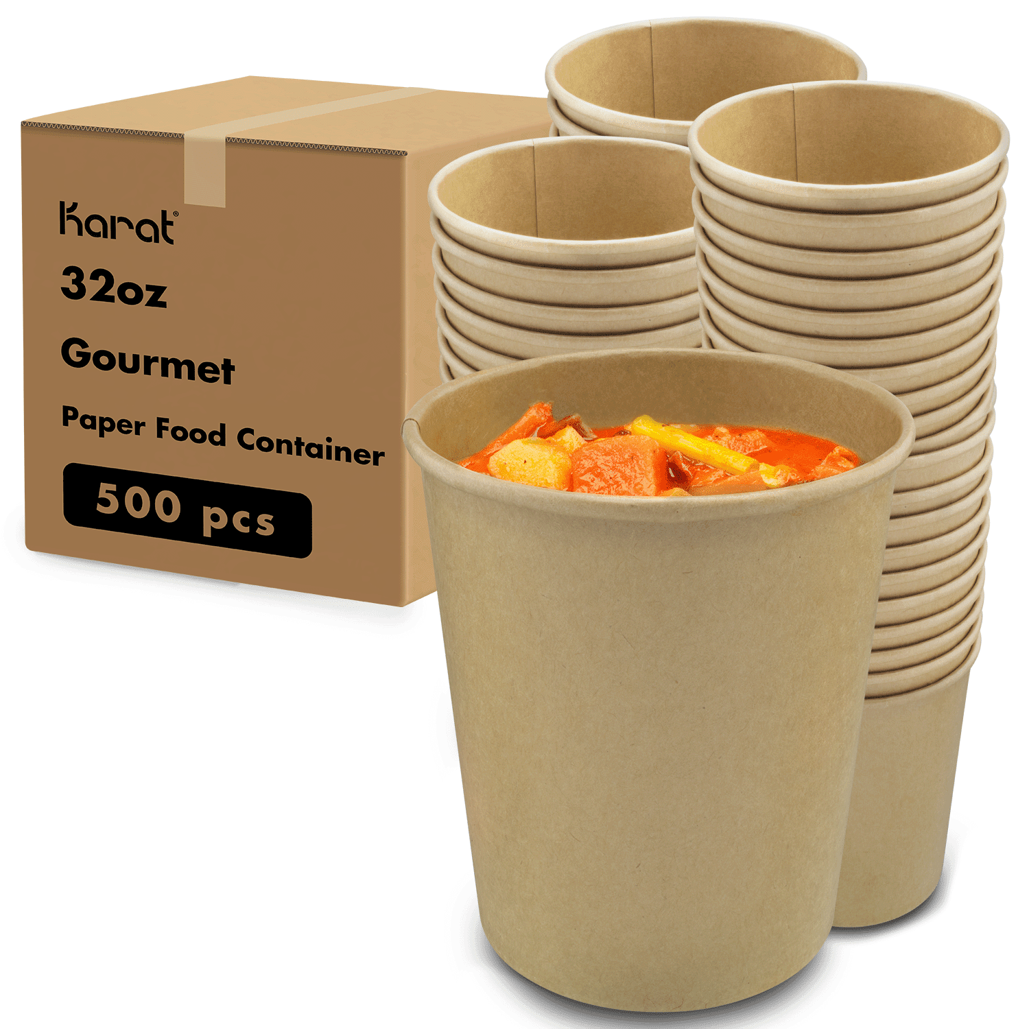 Karat 32oz Gourmet Paper Food Container, Kraft (115mm) - 500 pcs ...