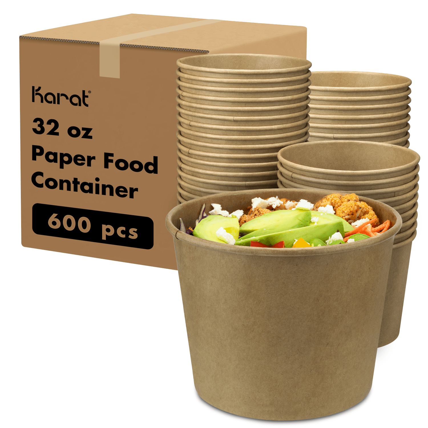 [25 Pack] 16 oz Disposable Kraft Paper Soup Containers with Plastic ...