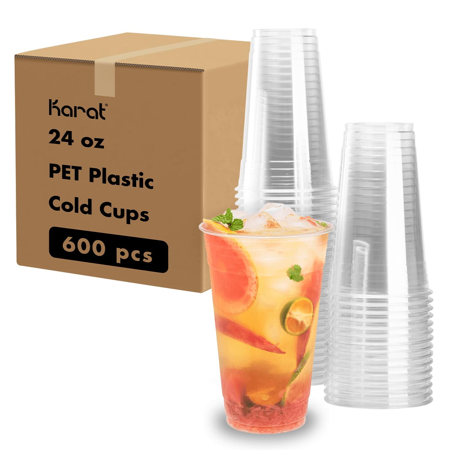 Karat [600 ct] 24oz Plastic Cups, Clear Disposable Cold Cup for Iced ...