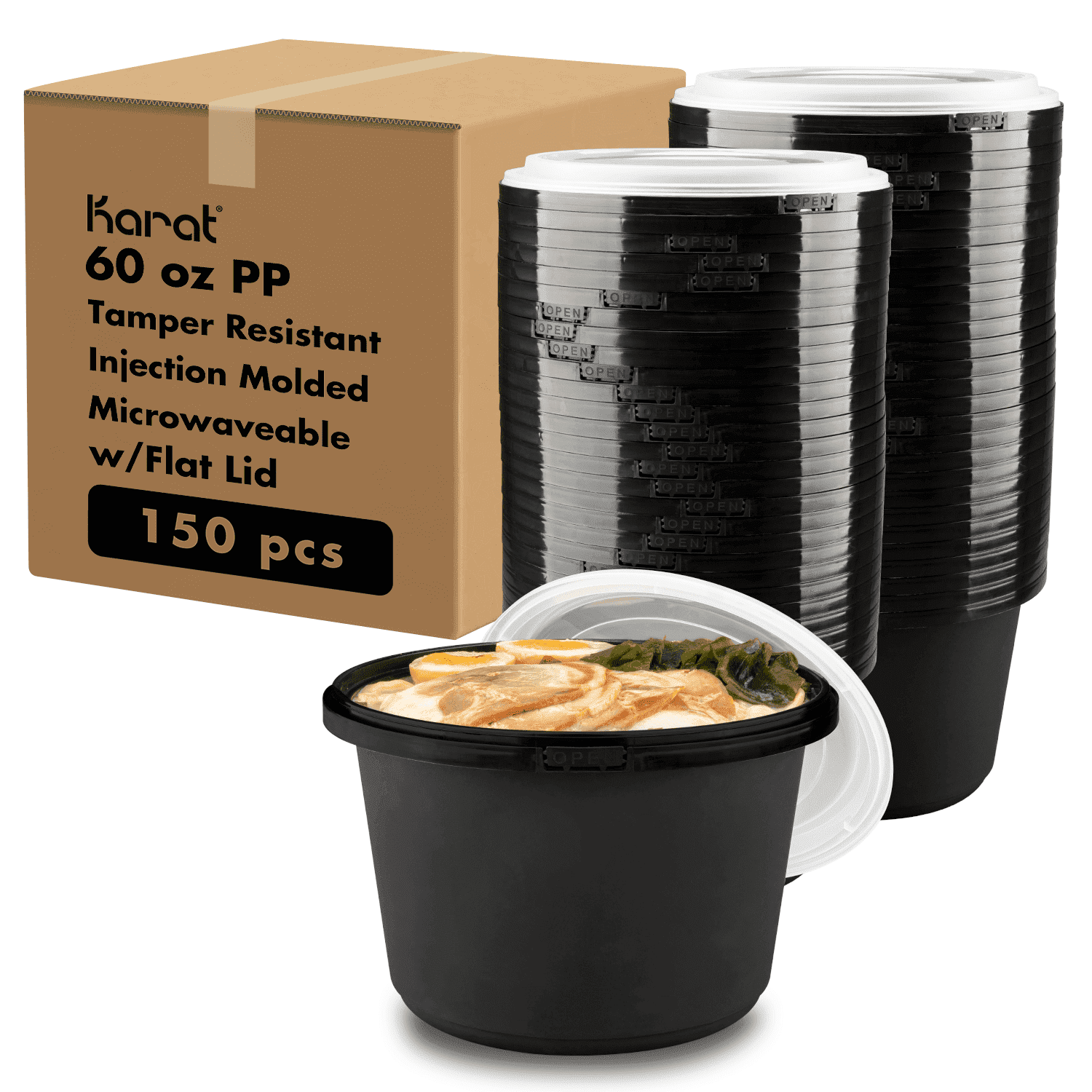 Karat 60oz PP Tamper Resistant Injection Molded Microwaveable Black ...
