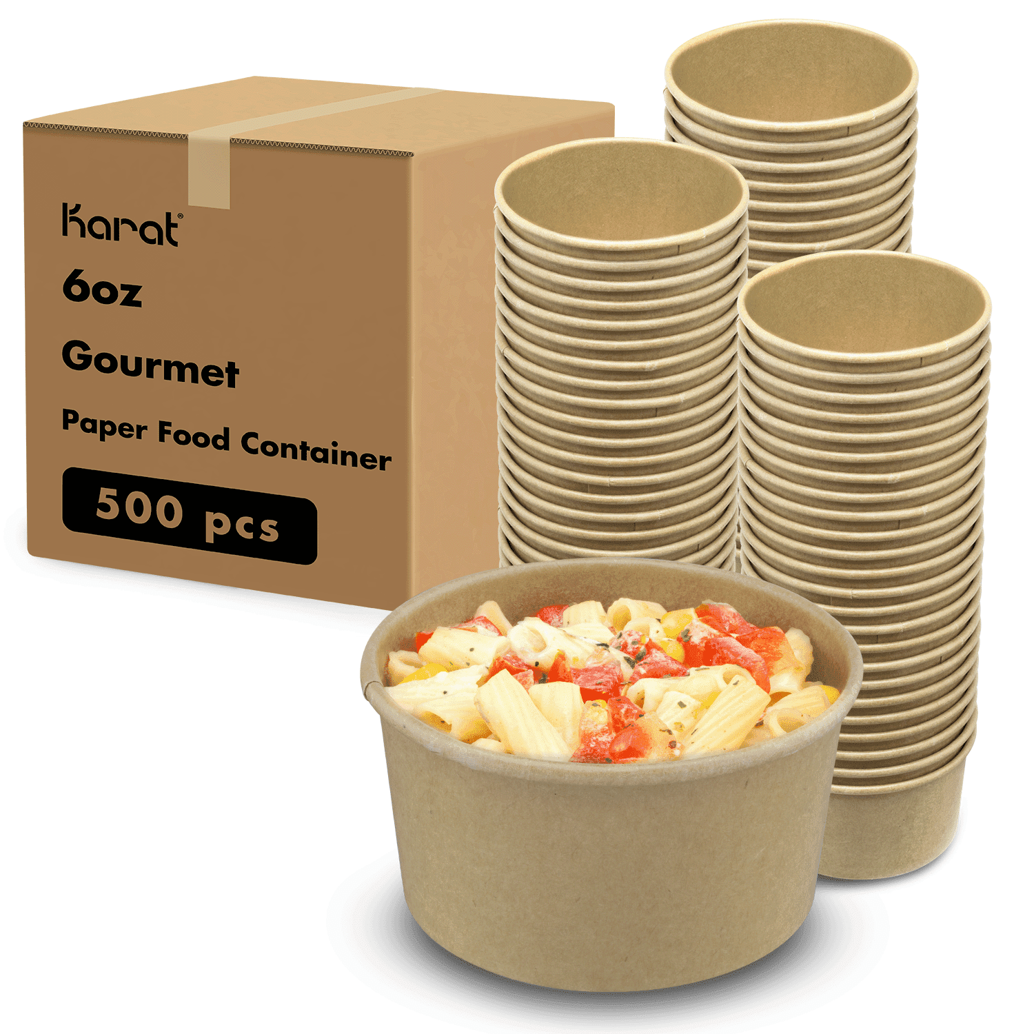 Karat 6oz Gourmet Paper Food Container, Kraft (96mm) - 500 pcs ...