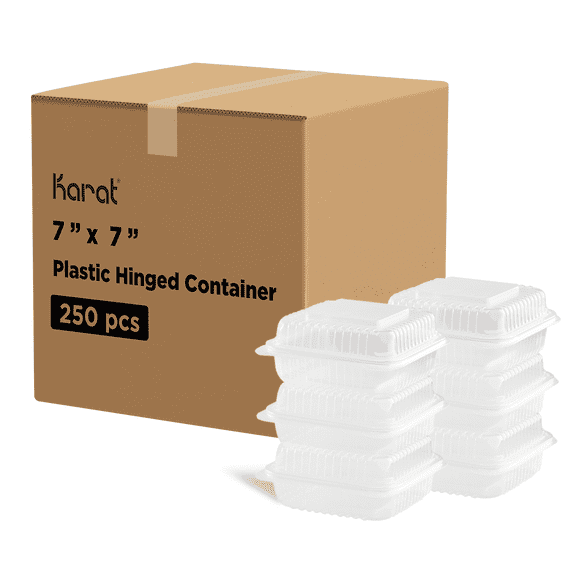 Karat, Hinged Container, 7"x7" PP Plastic with 1 Compartment, 250 ct ...