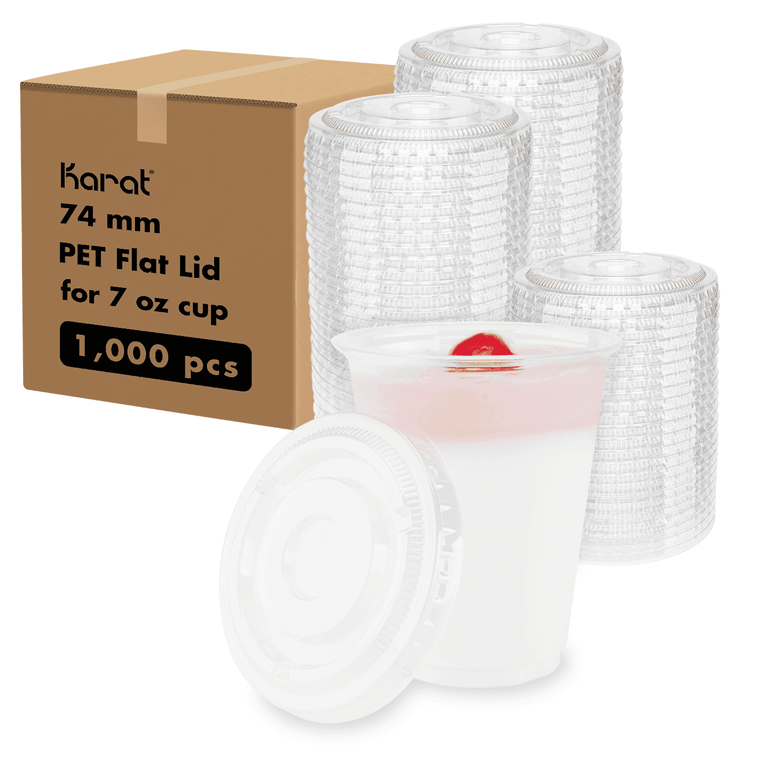 Karat 74mm PET Flat Lid for 7oz PET Cup, No Hole - 1,000 pcs - Walmart.com
