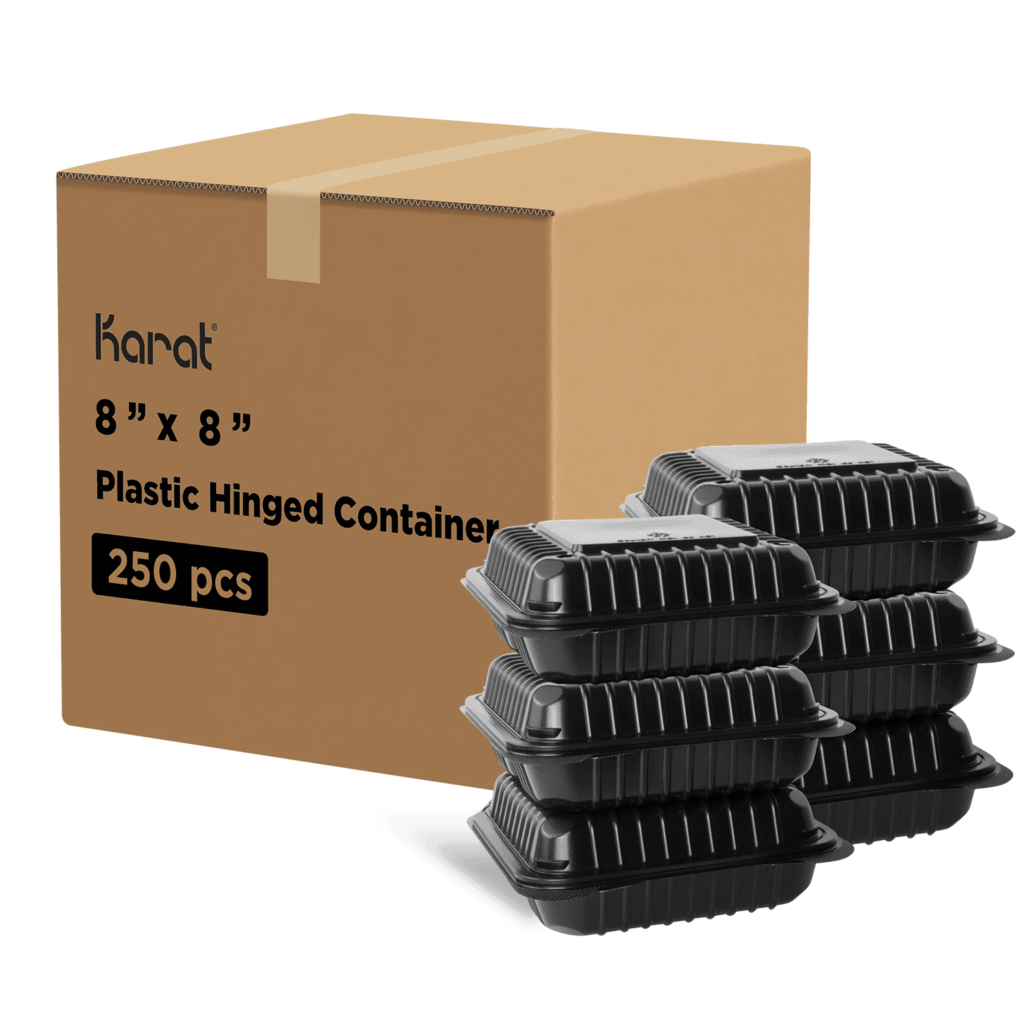 Karat 8'' x 8" Black PP Plastic Hinged Container, 3 compartment - 250 ...