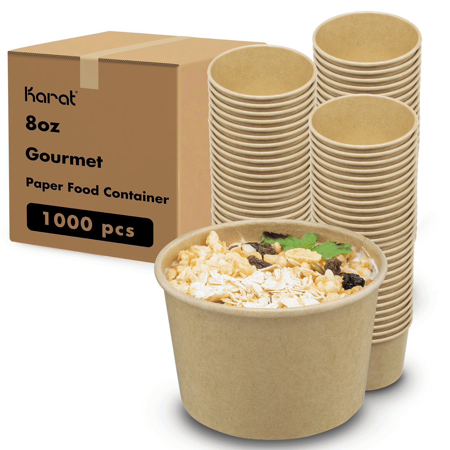 Karat 8oz Gourmet Paper Food Container, Kraft (96mm) - 1,000 pcs ...