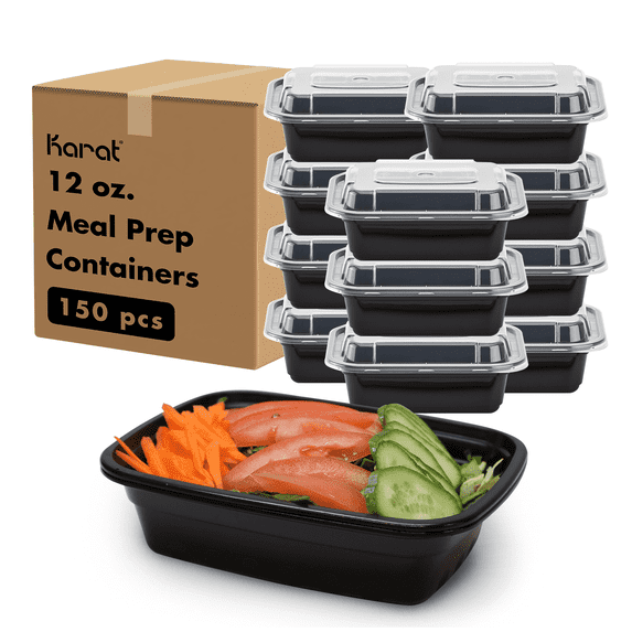 Karat Black Polypropylene Meal Prep Containers, Microwave Safe, 22oz ...