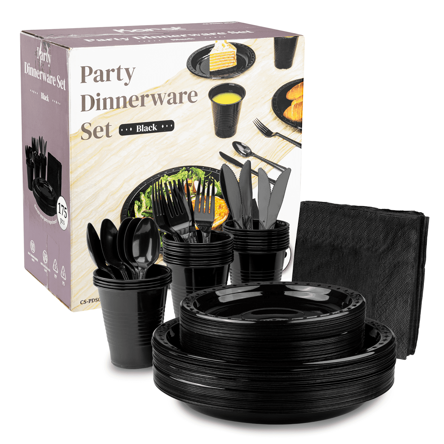Karat Disposable Black Party Dinnerware Set (Plate, Cup, Fork, Knife ...