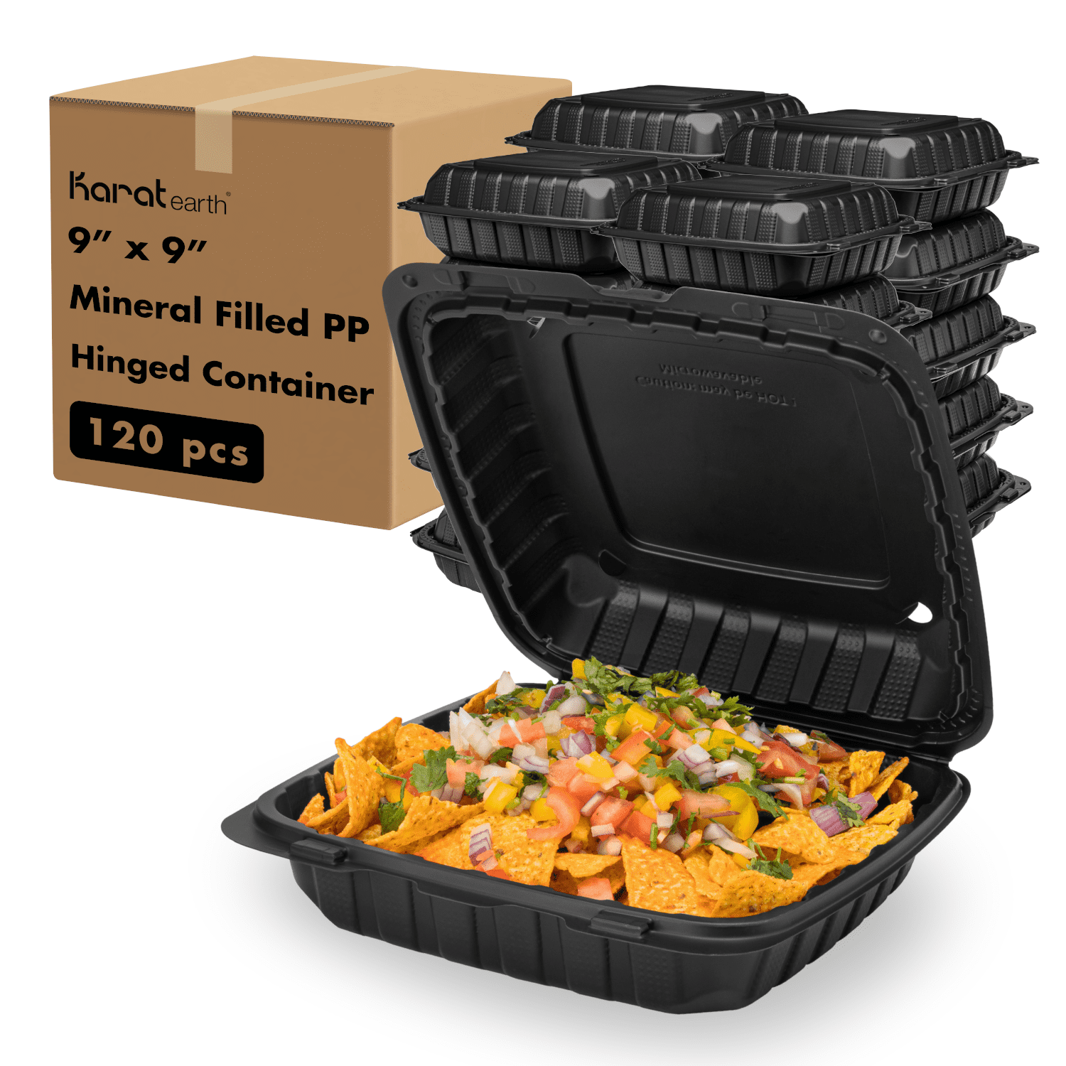 Karat Earth [120pcs - 9x9] Mineral Filled PP Hinged Container - Black ...