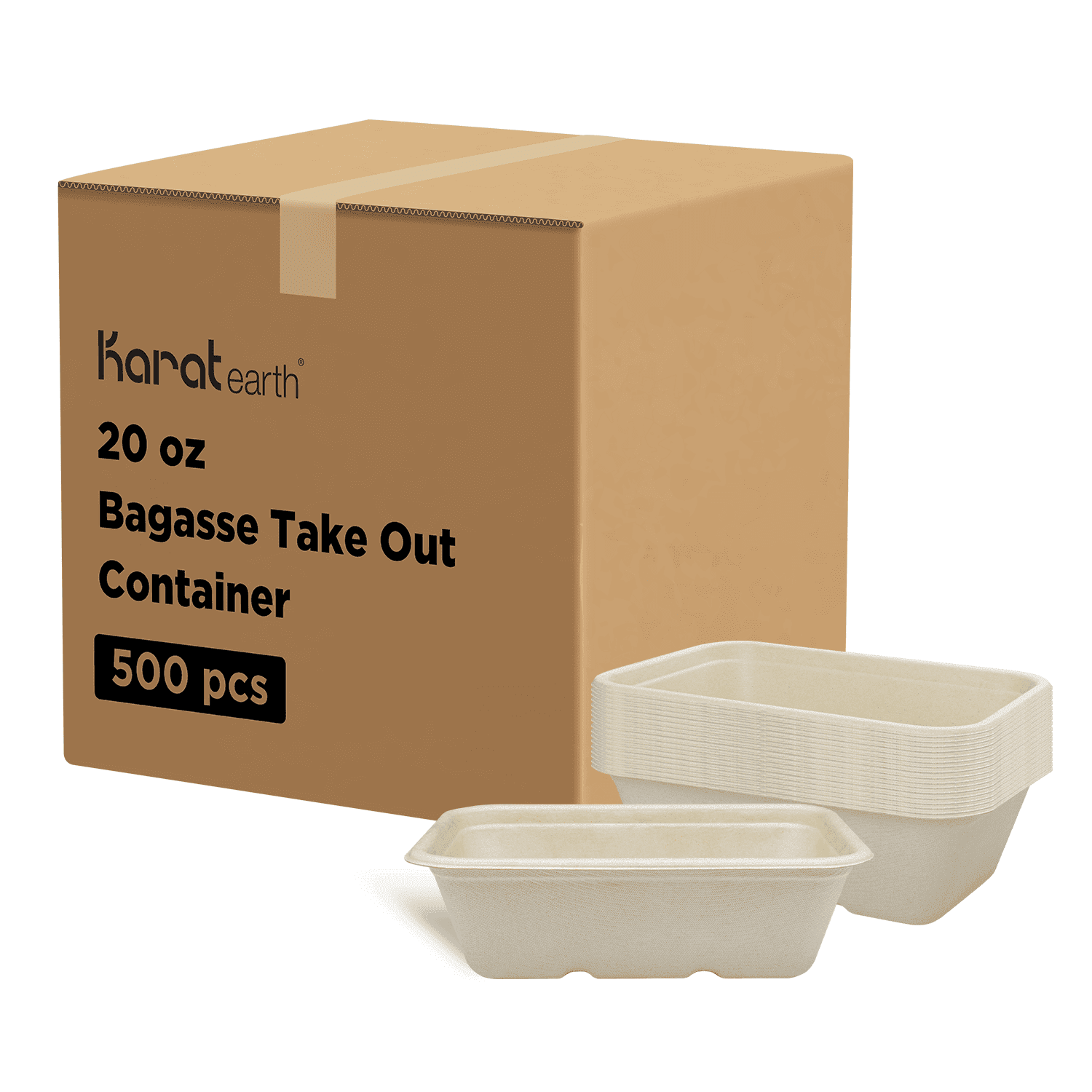 Karat Earth 20oz Natural Bagasse Take Out Container, Rectangular - 500 ...