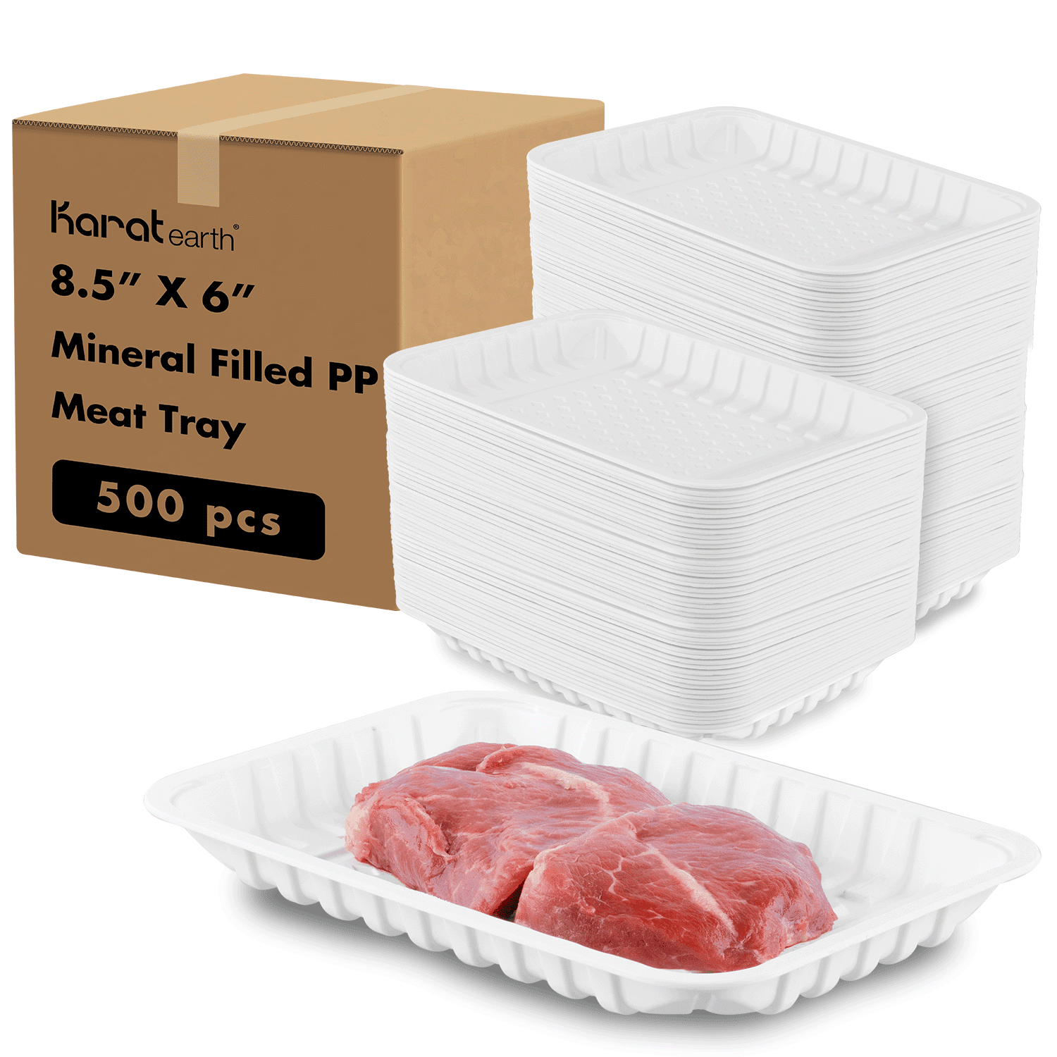 Karat Earth 8.5”x6” Mineral Filled PP Meat Tray, Rectangular, White ...
