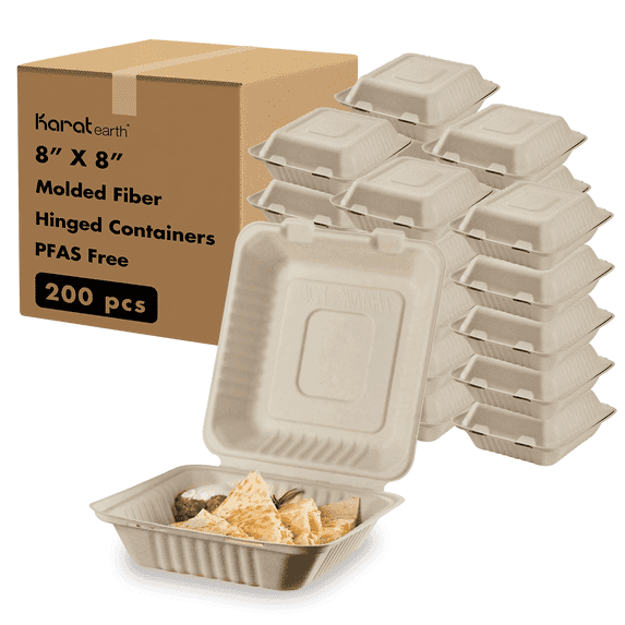 Karat Earth 8''x8'' Paper Hinged Containers, Molded Fiber, Natural ...