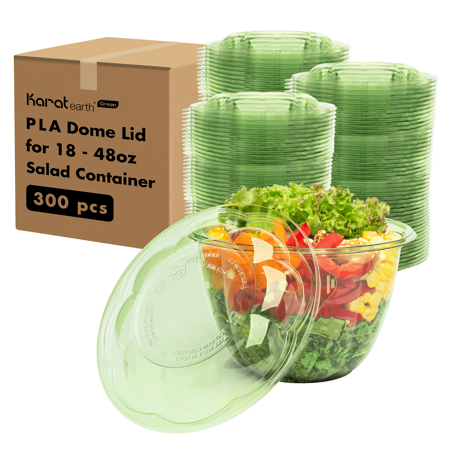 Karat Earth PLA Dome Lid for 18-48 oz. PLA Salad Container, Green - 300 ...