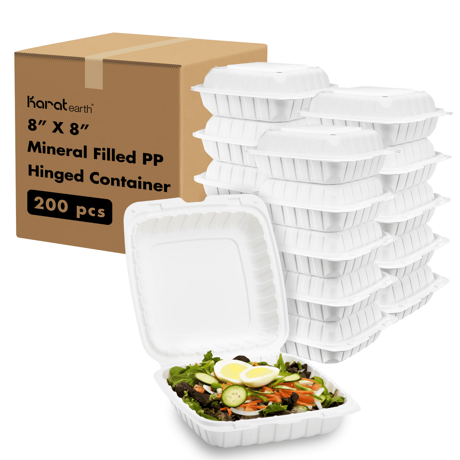 Karat Earth 200pcs 8x8 Mineral Filled PP Hinged Container, 1 ...