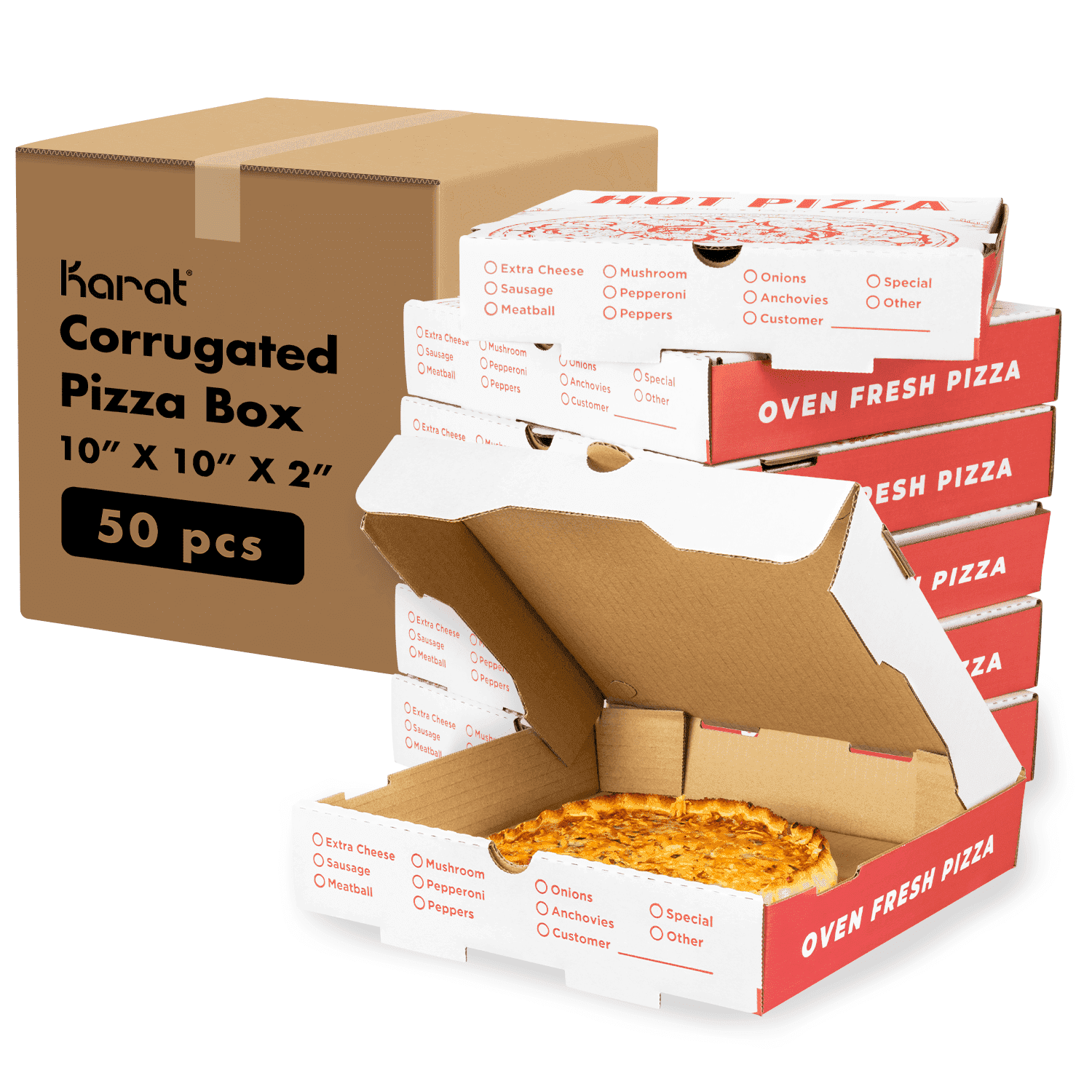 Karat Generic Print Pizza Boxes - Grease-Resistant Corrugated Pizza Box ...