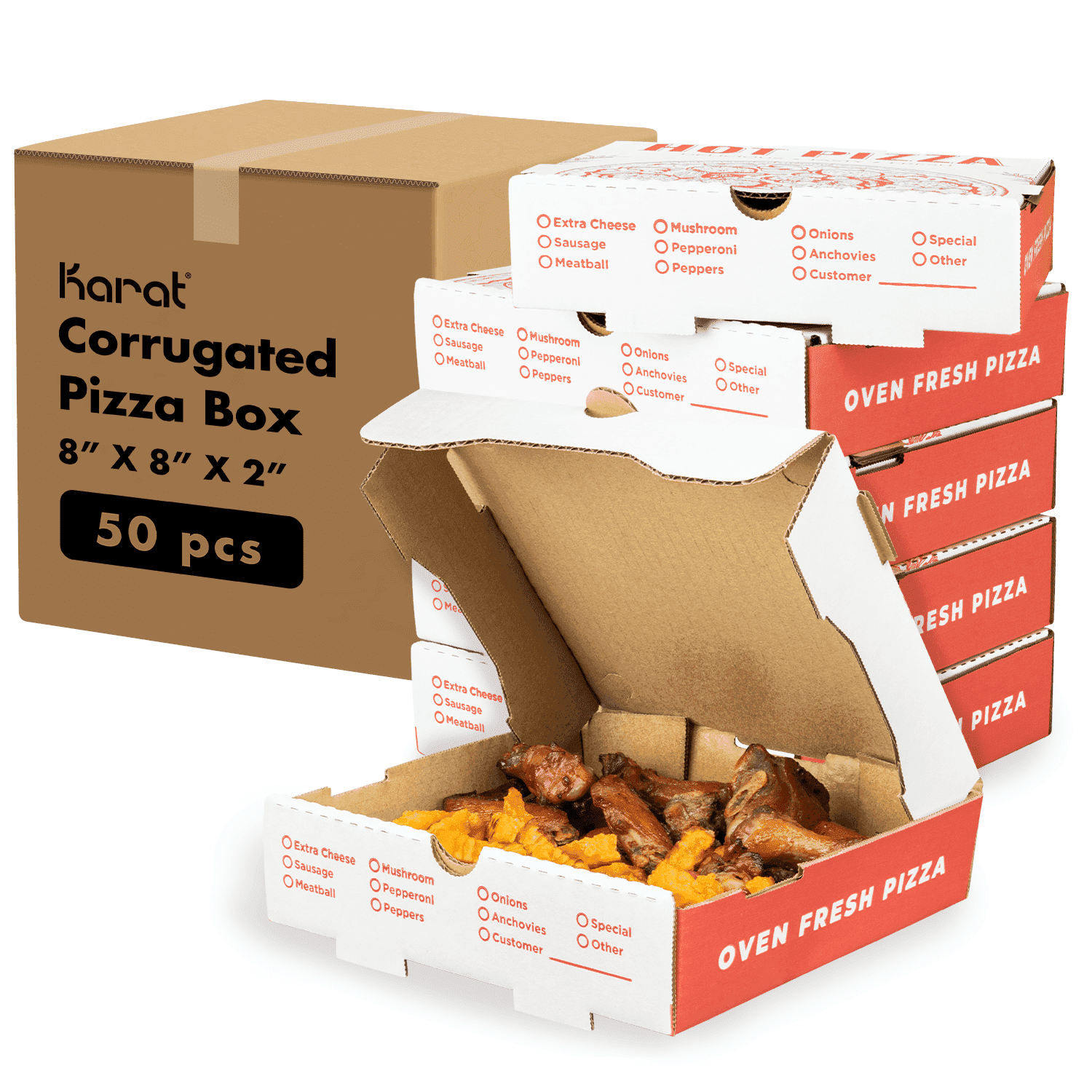 Karat Generic Print Pizza Boxes - Grease-Resistant Corrugated Pizza Box ...