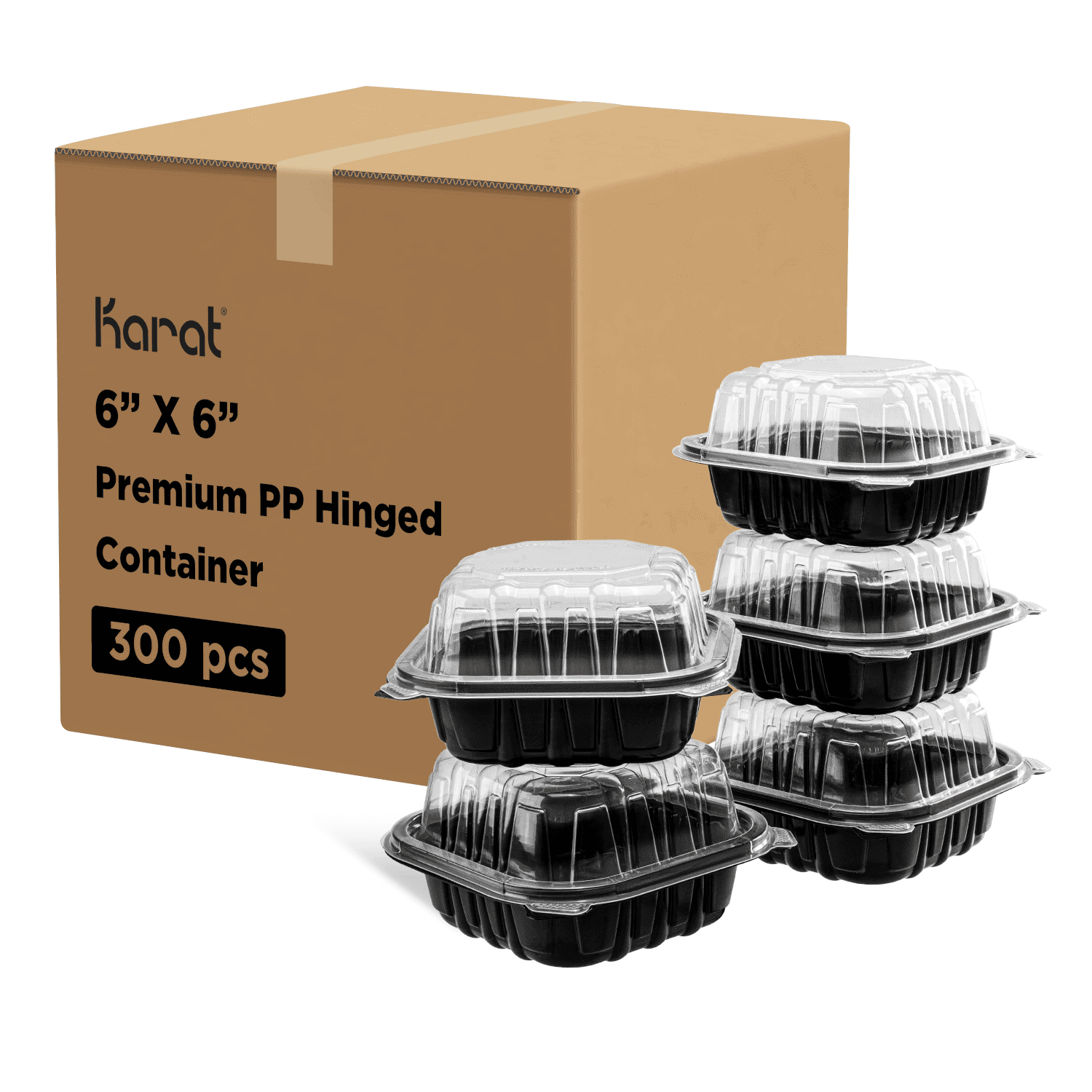 Karat Hinged Lid Containers, 6"x 6", PP, FP-PHC66PP-1C - 300 pcs ...