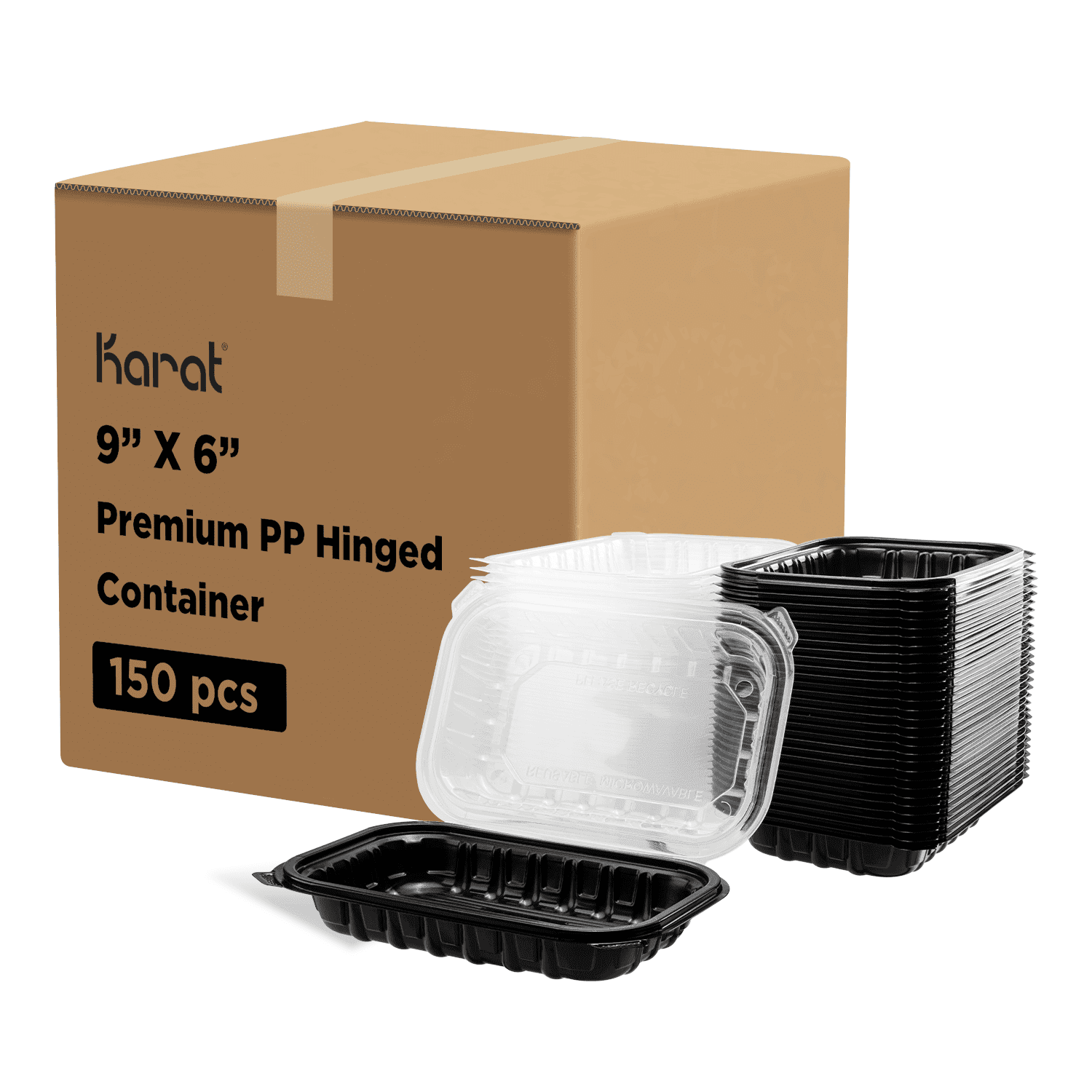 Karat Hinged Lid Containers, 9"x 6", PP - 150 ct - Walmart.com