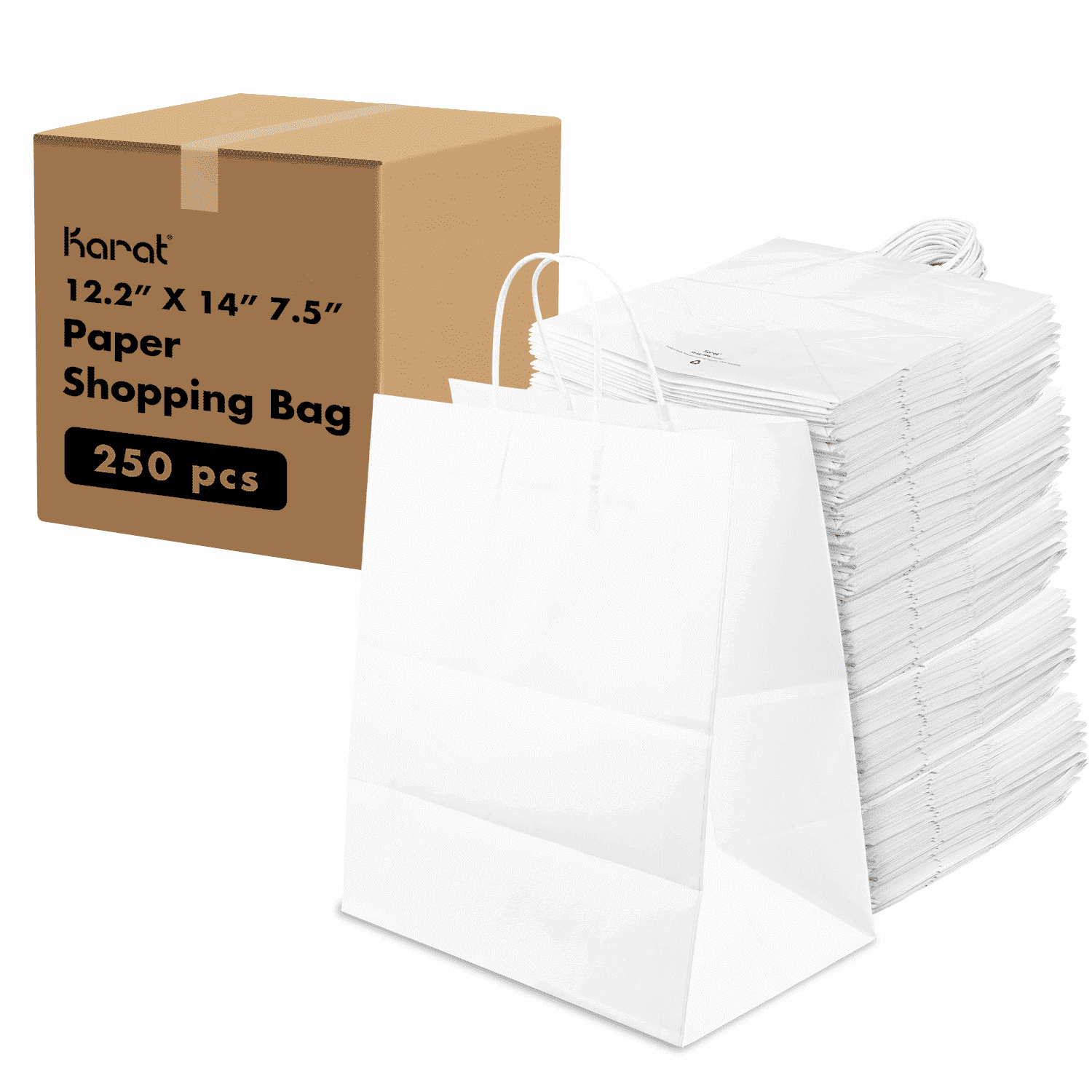 Karat [250 ct] Paper Shopping Bag with Twisted Handles (Malibu), White ...