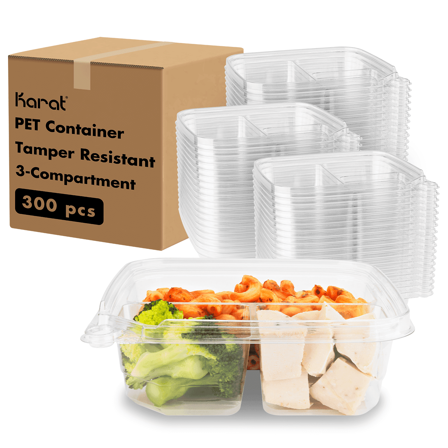 [300 ct] 3-Compartment Snack Trays | Tamper-Resistant Disposable PET ...