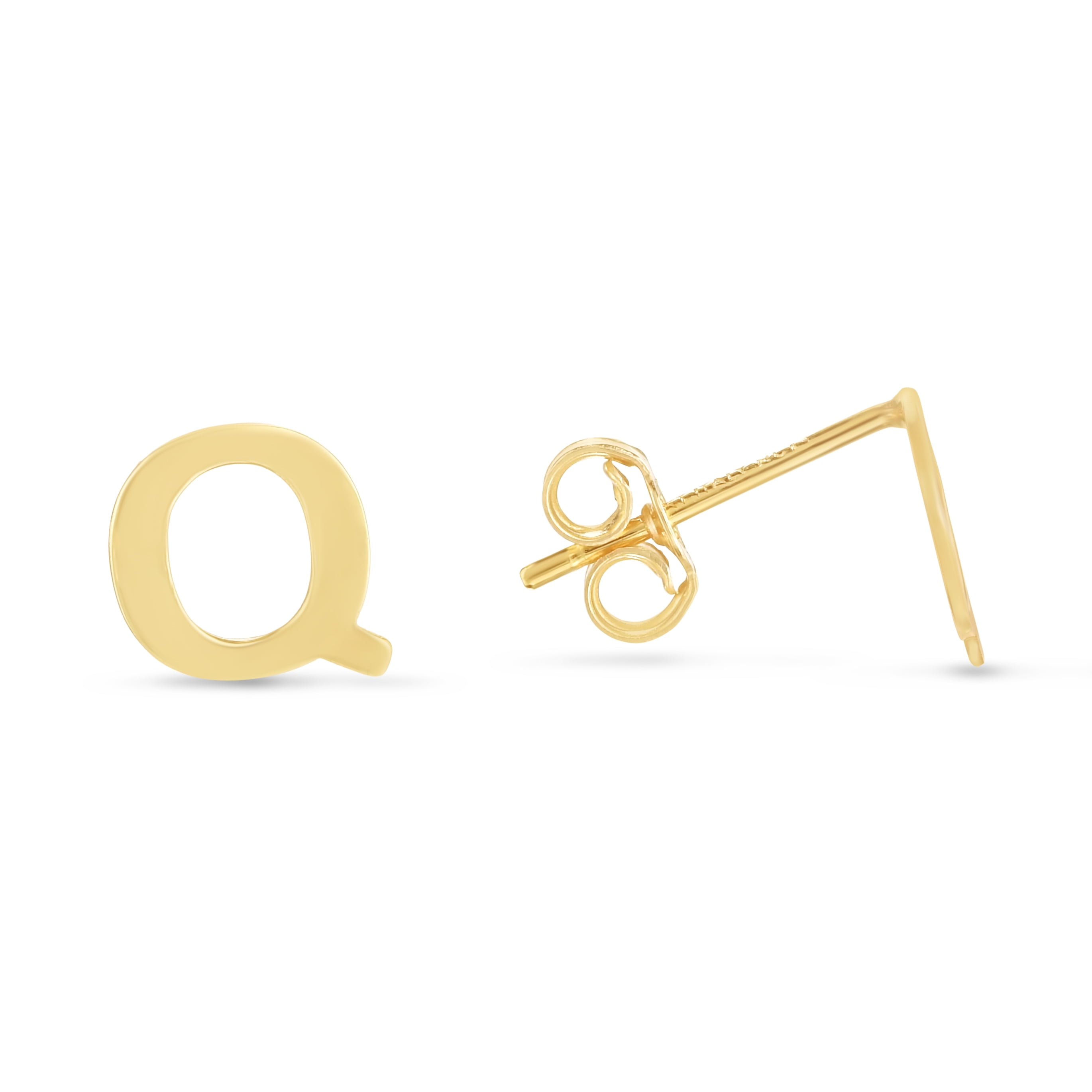 Karat Rush 14KT Yellow Gold High Polished Block Initial Studs "Q" with ...