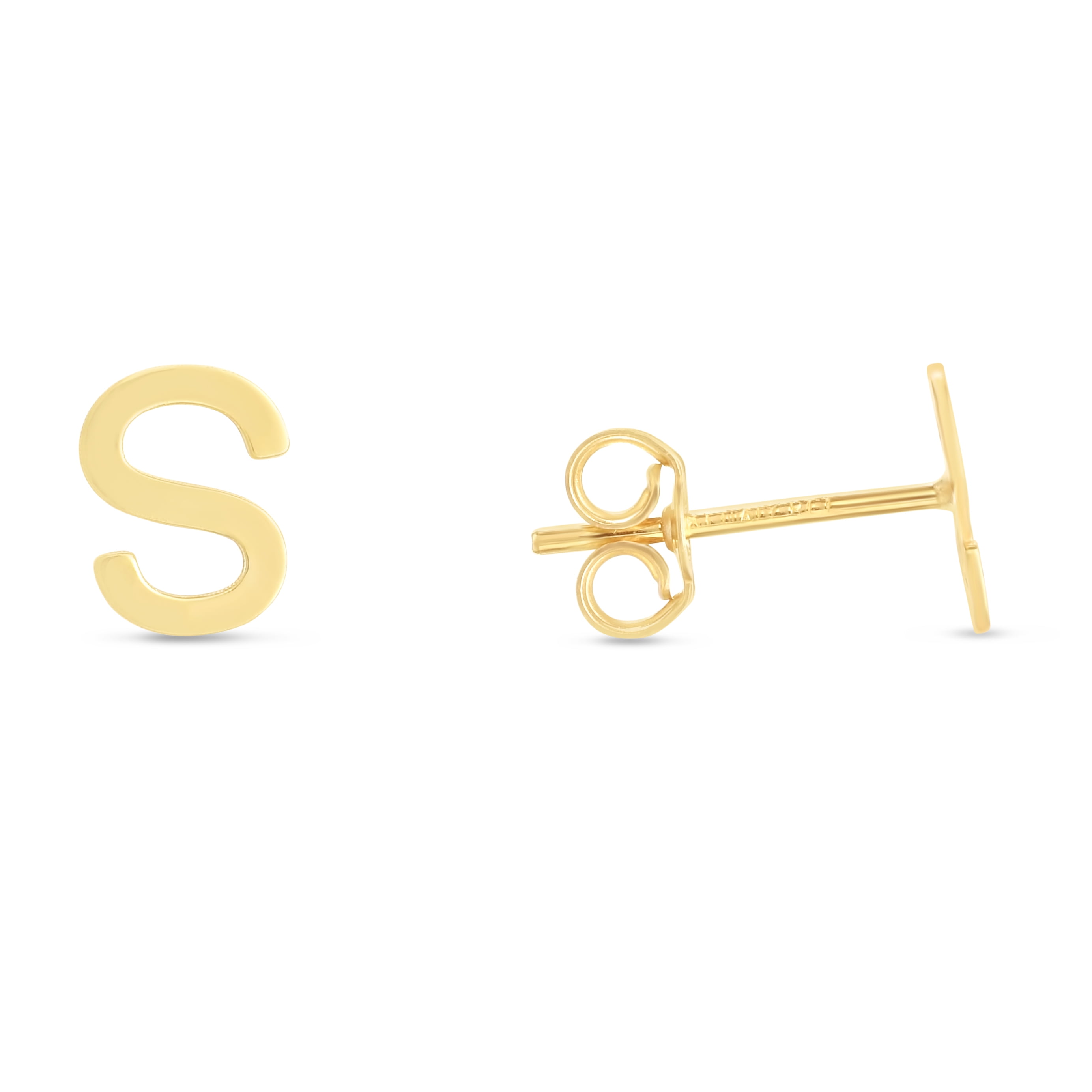 Karat Rush 14KT Yellow Gold High Polished Block Initial Studs "S" with ...