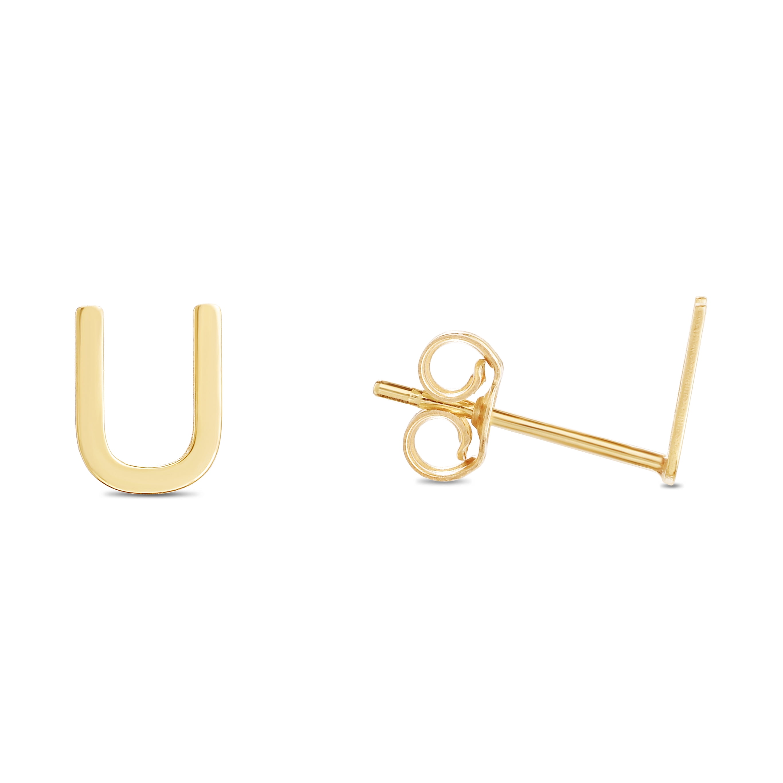 Karat Rush 14KT Yellow Gold High Polished Block Initial Studs "U" with ...