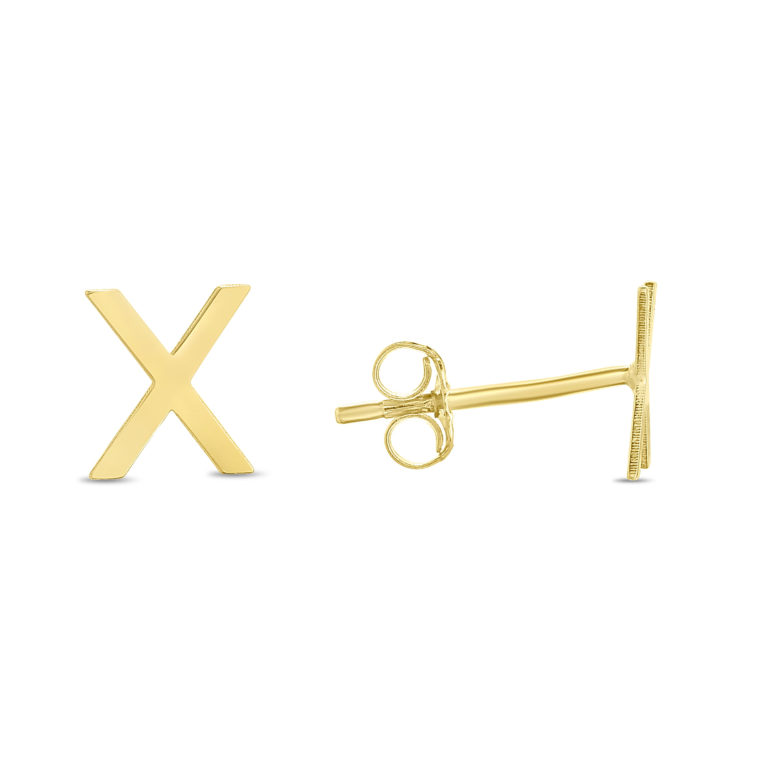Karat Rush 14KT Yellow Gold High Polished Block Initial Studs "X" with ...
